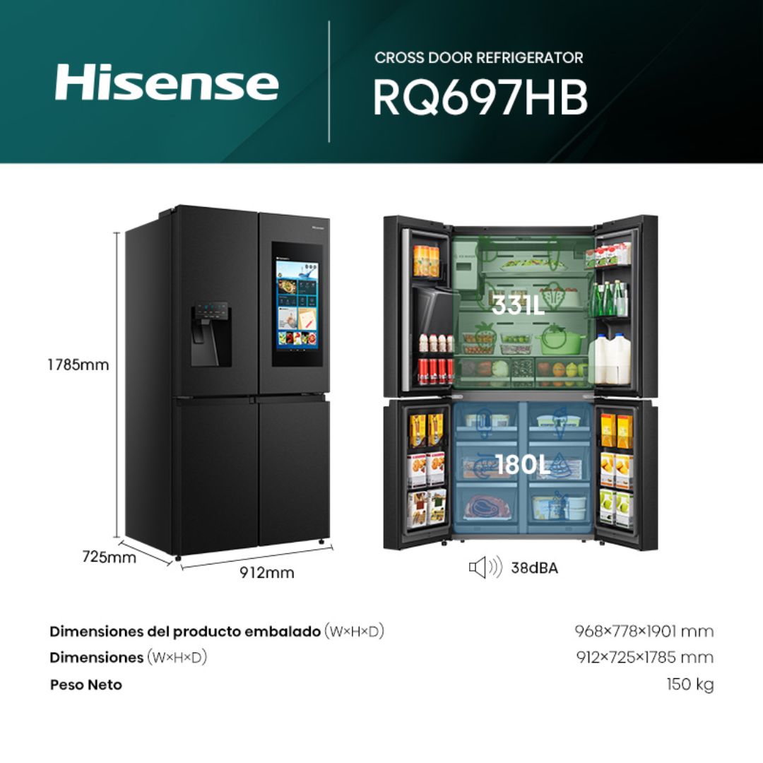 HELADERA HISENSE 4 PUERTAS INVERTER CON SMART SCREEN NEGRA RQ697HB ...